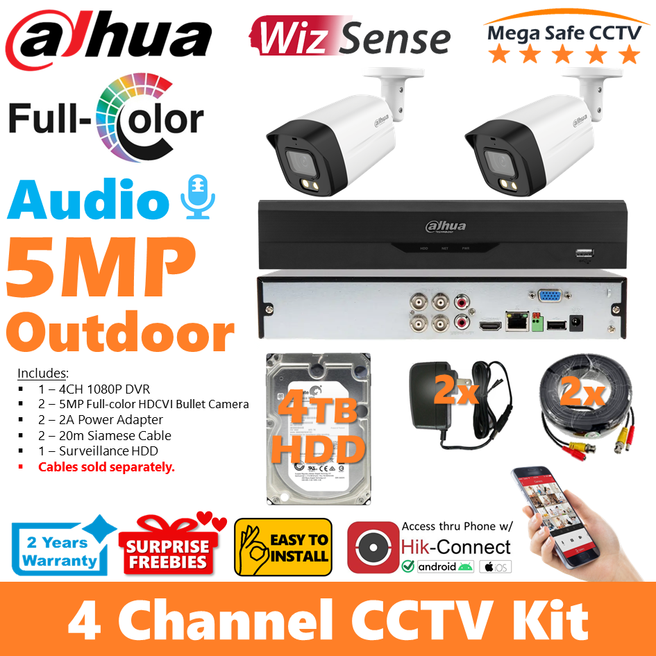 Dahua 4CH 5MP 2Cameras Full Color HDCVI Audio Built In Mic Bullet ...