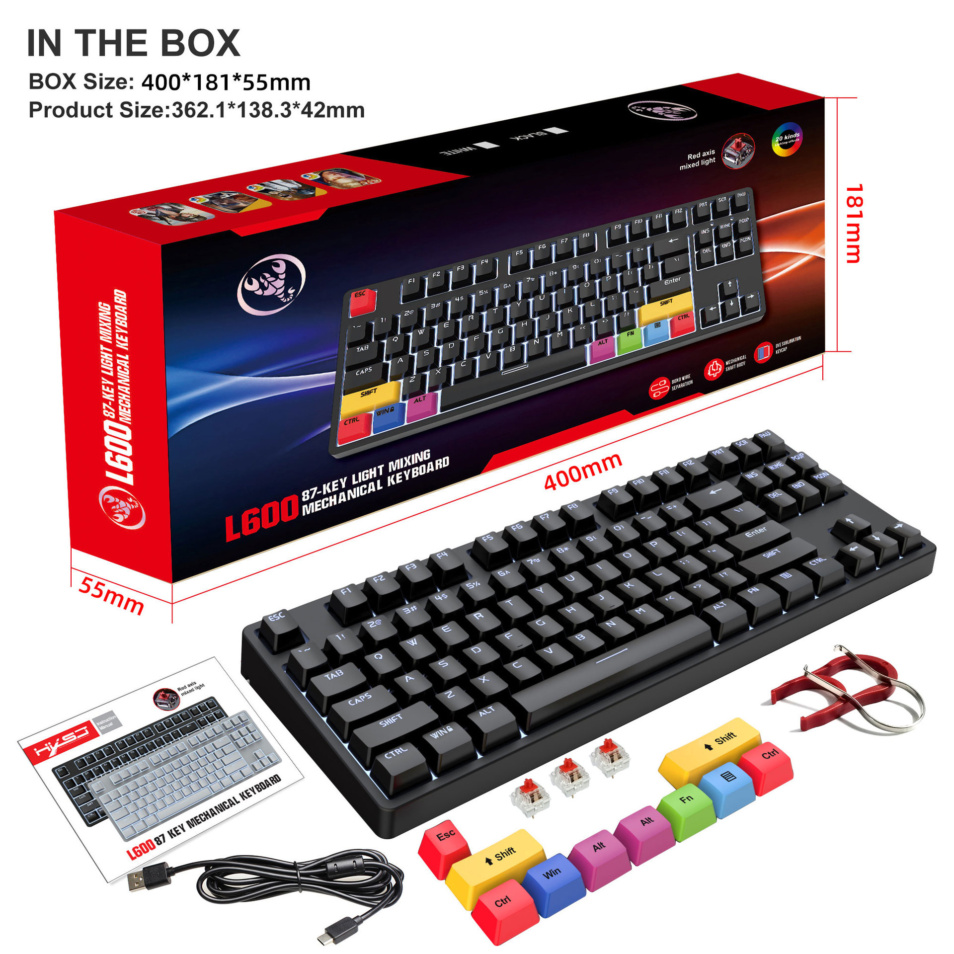 L600 87-key red-axis mechanical keyboard gaming hot-swap multiple light ...