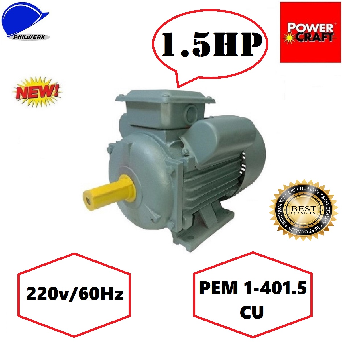 PowerCraft Electric Motor Single Phase 1.5HP/1.1KW (PEM 1-401.5 CU ...