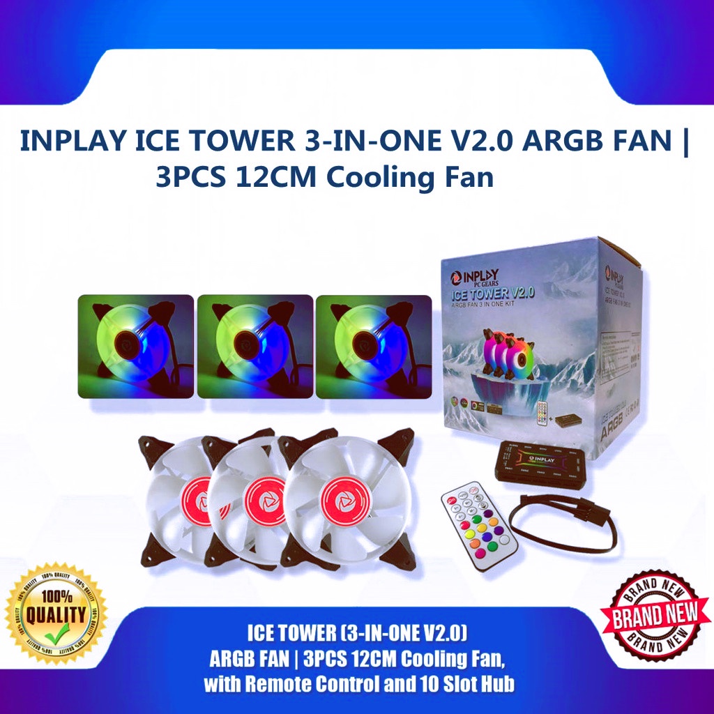 INPLAY ICE TOWER 3-IN-ONE Kit with Remote Control ARGB FANS PC FAN 12CM ...