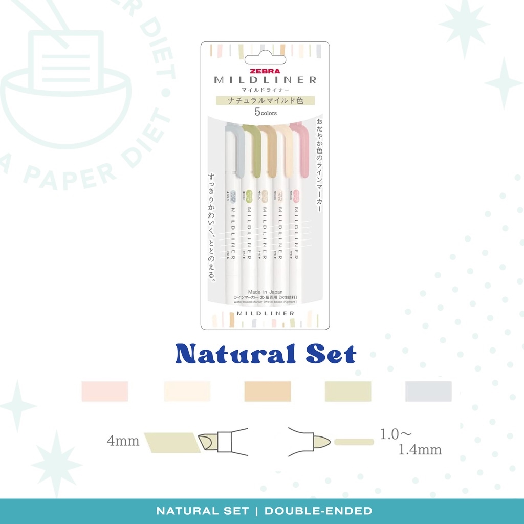 Zebra Mildliner Highlighter Set (New Colors; Natural and Gentle ...