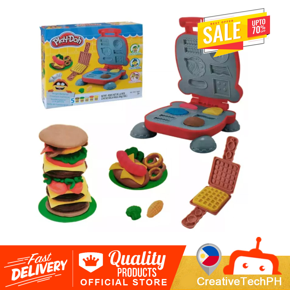 Magic Dough Play-Doh Burger Waffle Maker and Burger Barbecue Modeling ...