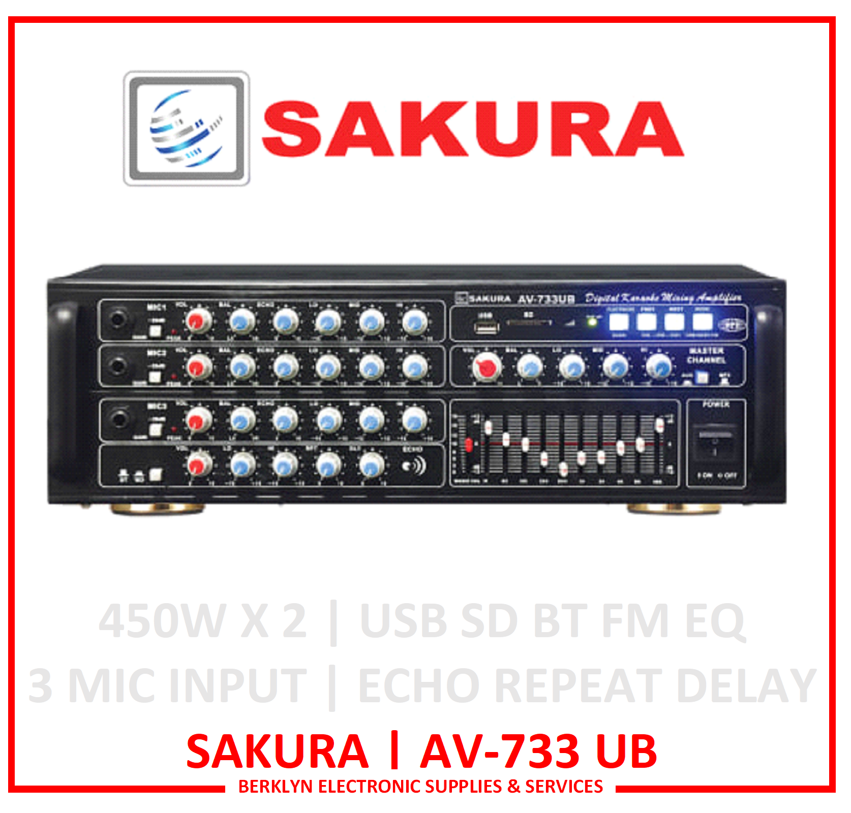 Sakura AV-733UB / Mixer Karaoke Amplifier / 10 BAND GRAPHIC EQ / USB SD ...