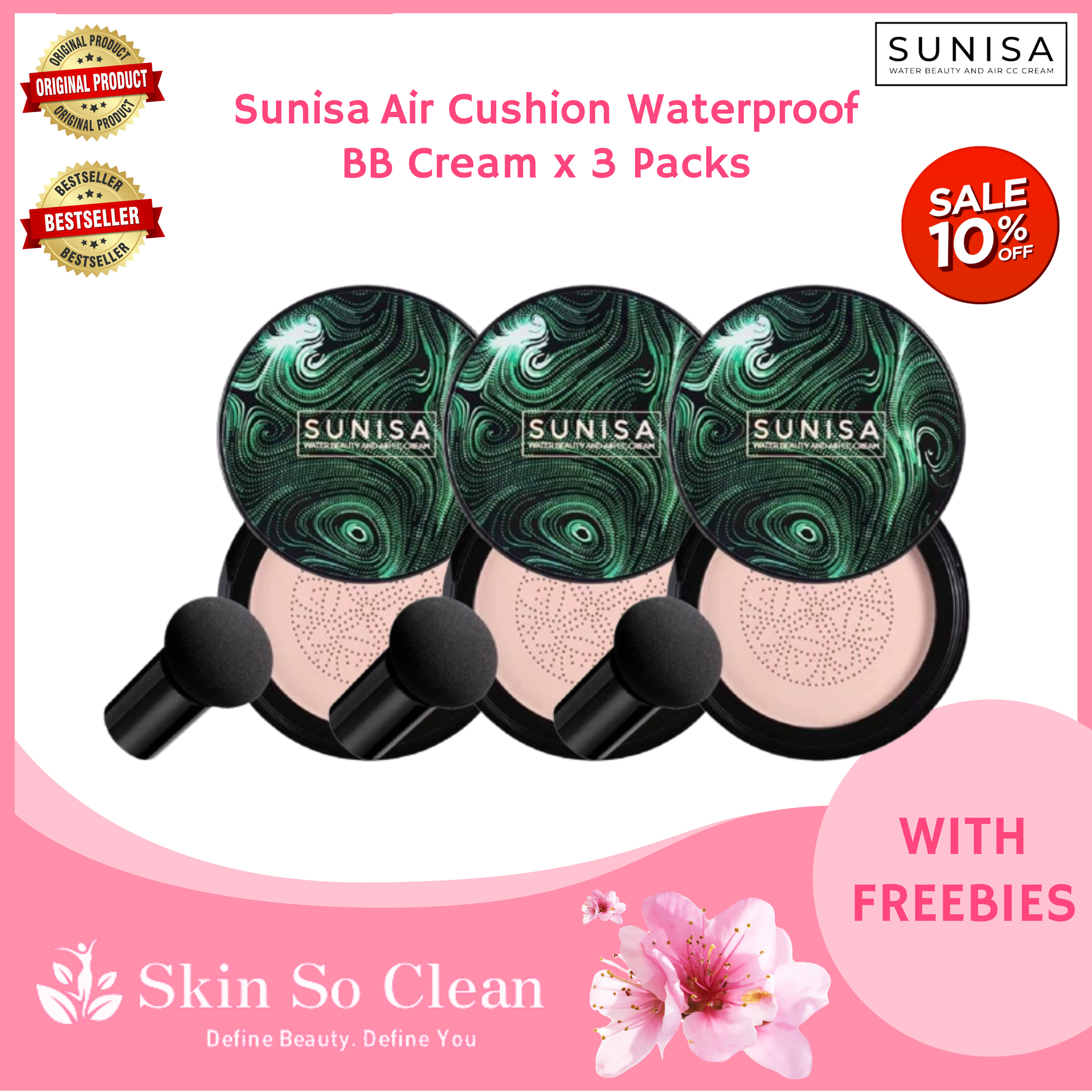 SKIN SO CLEAN SUNISA Foundation Mushroom Head Air Cushion Waterproof BB ...