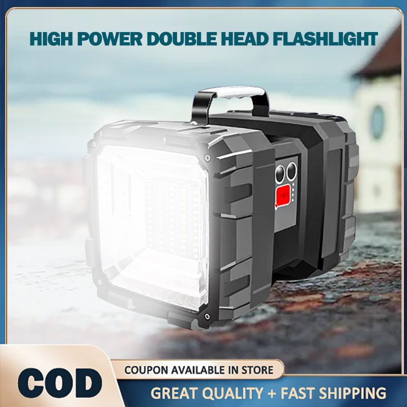 Flashlight Bright Double Head Handheld LED Spotlight Flashlight Camping ...