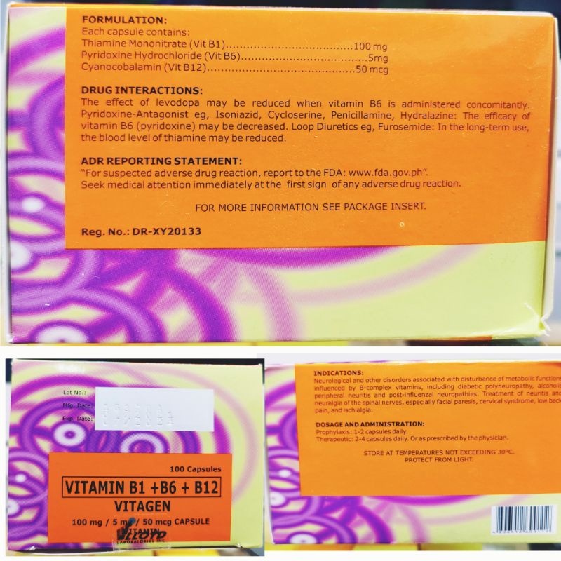 [Hot sales]™ VITAGEN VITAMIN B1 B6 B12 100mg / 5mg 50mcg Capsules ...