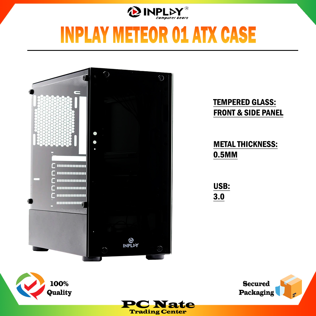 INPLAY Meteor 01 Mid Tower Tempered Glass Gaming Computer Case. ATX, M ...