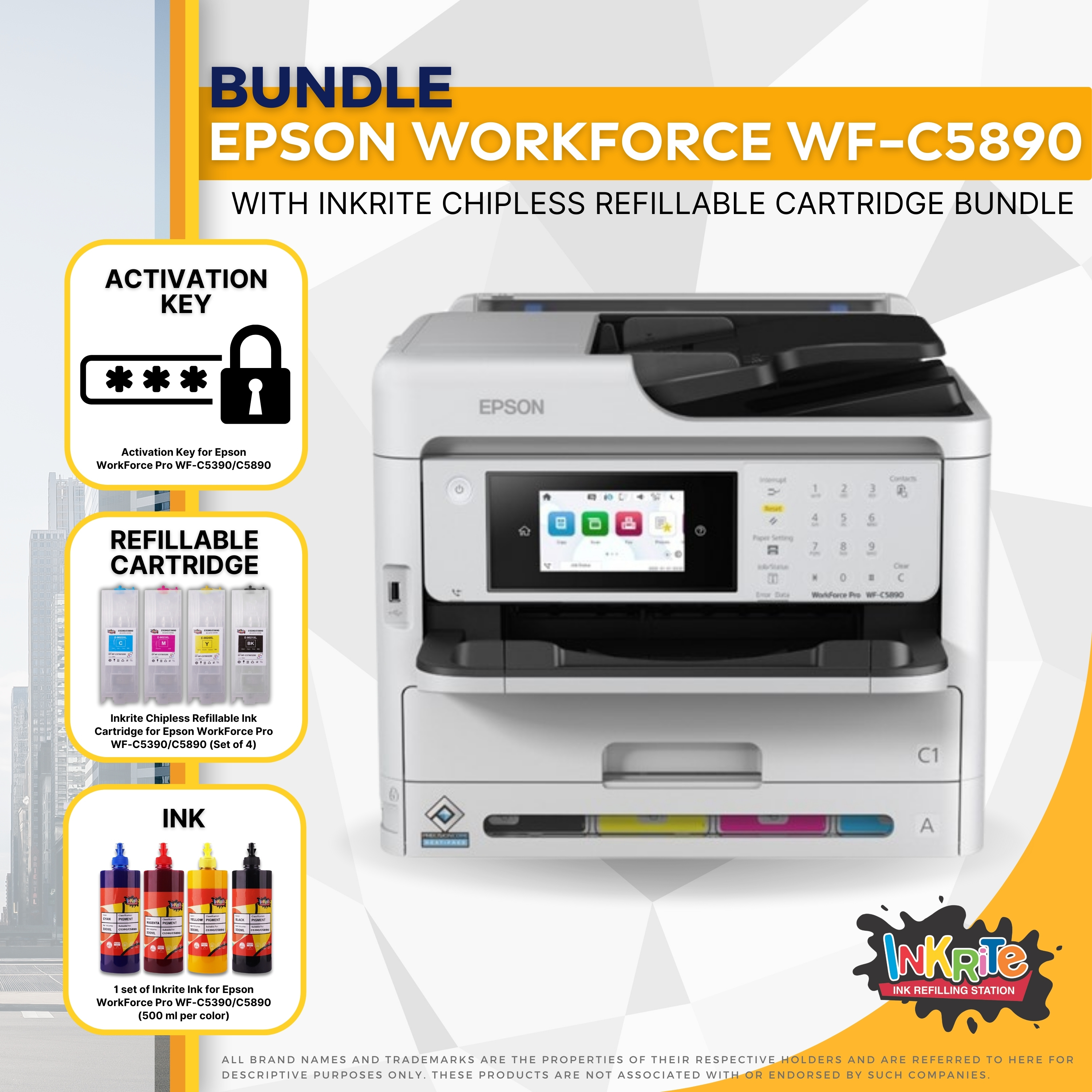 [BUNDLE] Epson WF-C5890 Printer with Inkrite Chipless Refillable ...