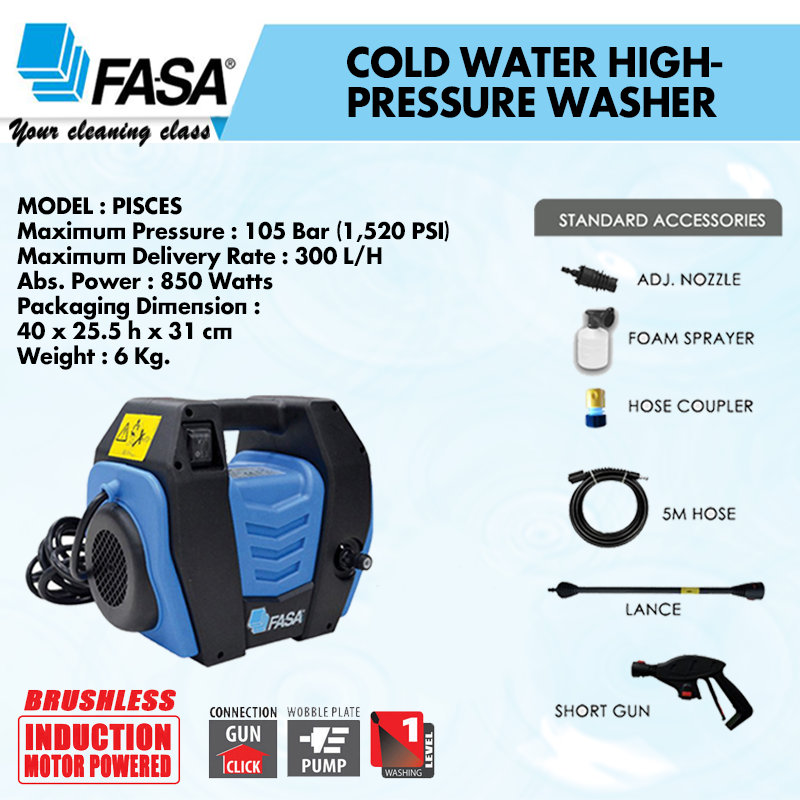 FASA Cold Water High Pressure Washer / Cleaner (Domestic Use Only) PISCES | Lazada PH