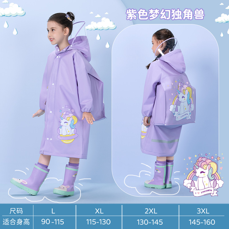 NEW Kuromi Cartoon Raincoat EVA Raincoat for Kids Boys and Girls Pupils with Bags Full body ...