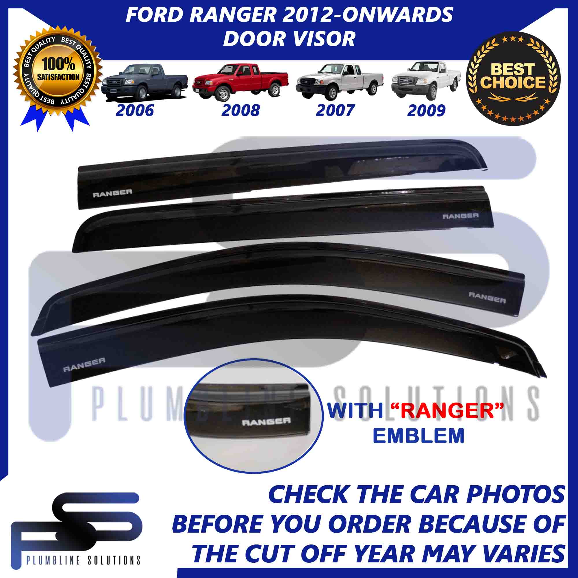 Door Visor for Ford Ranger T6 T7 T8 Wildtrak / Raptor 2012 2013 2014 ...