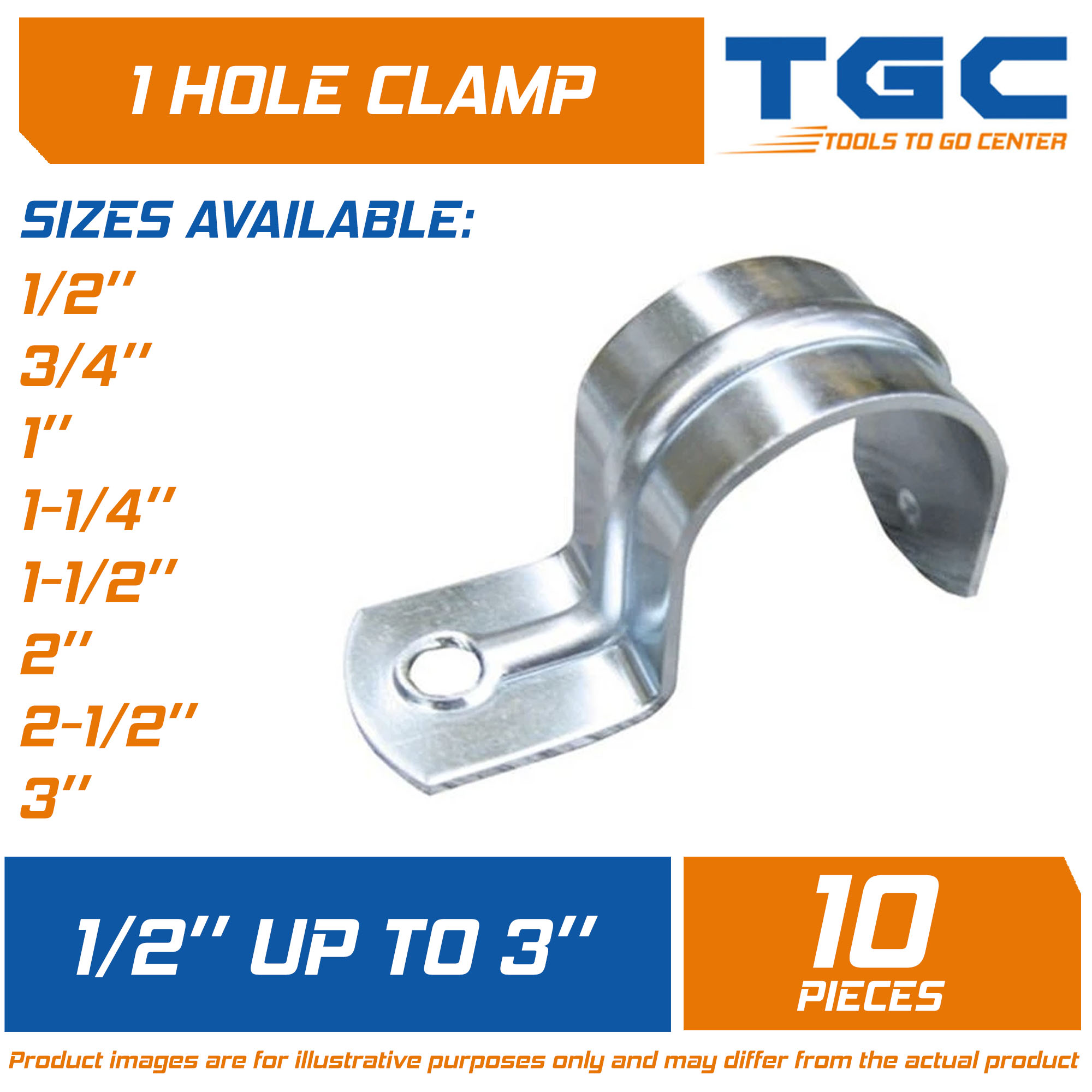 10PCS RSC 1/2 up to 3 inches INCHES Single Clamp 1 Hole Clamp One Hole ...