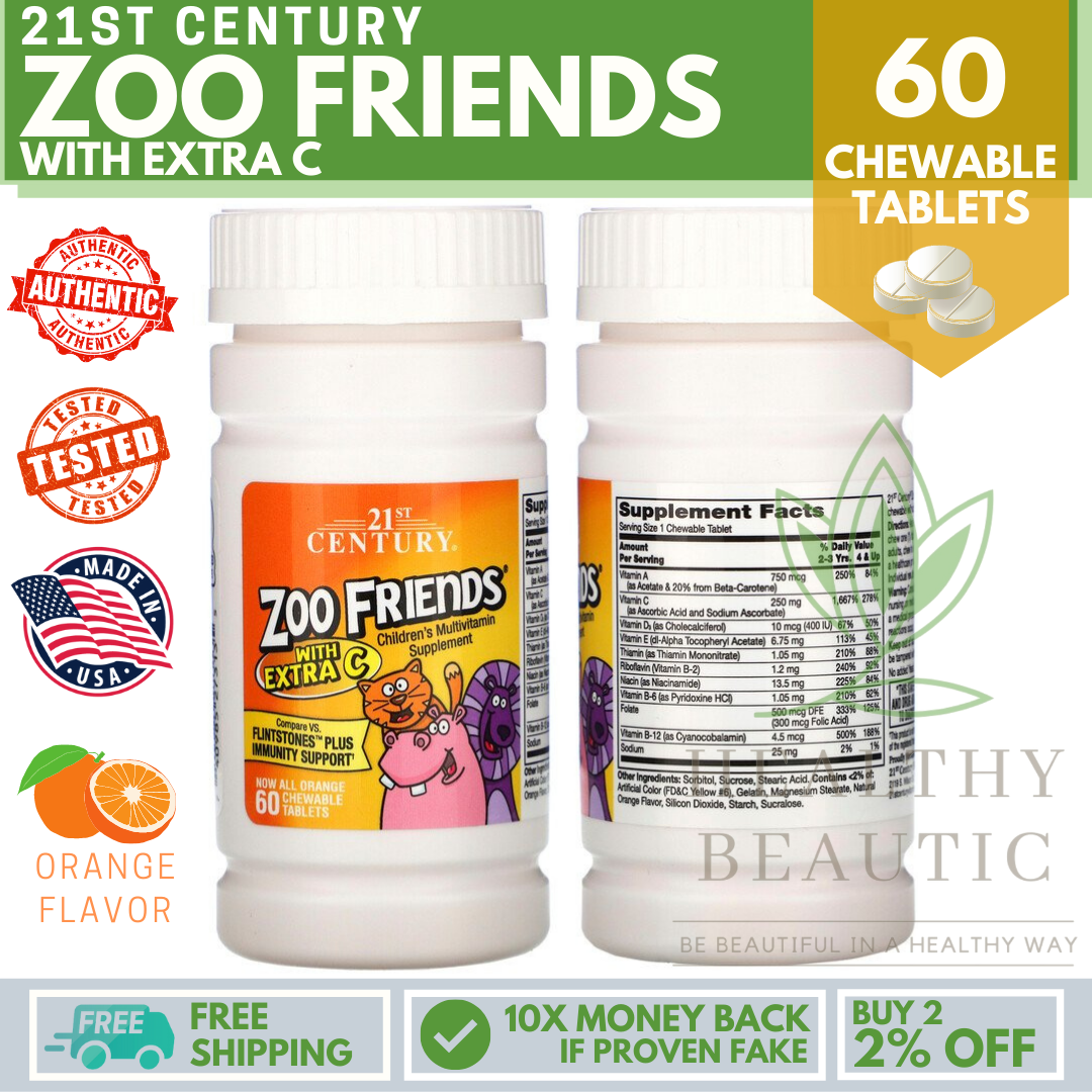 21st Century®, ZOO FRIENDS WITH EXTRA C, 60 chewable tablets, Orange ...
