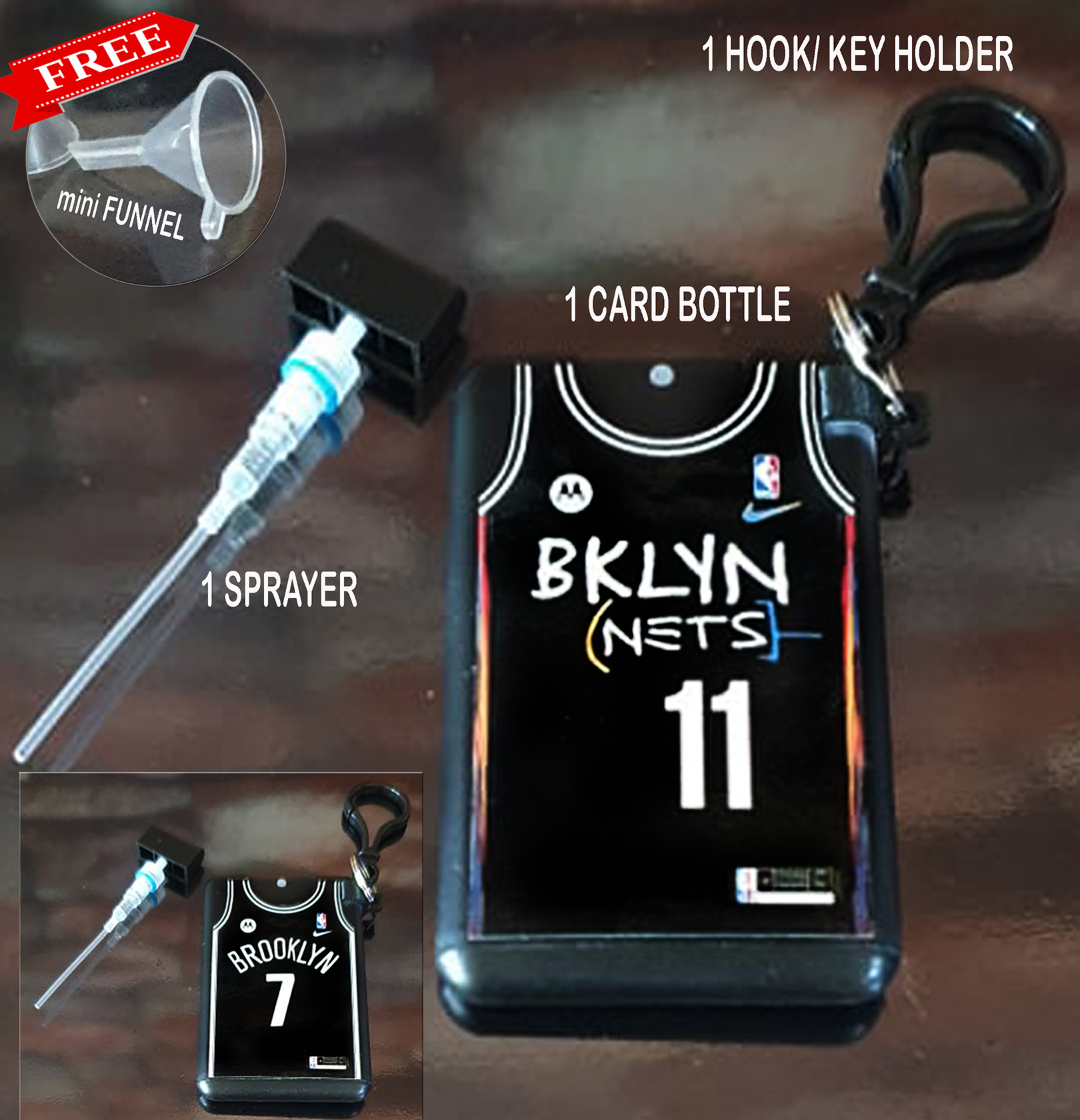 Brooklyn Nets NBA Alcohol Spray Card Bottle Keychain FREE mini Funnel ...