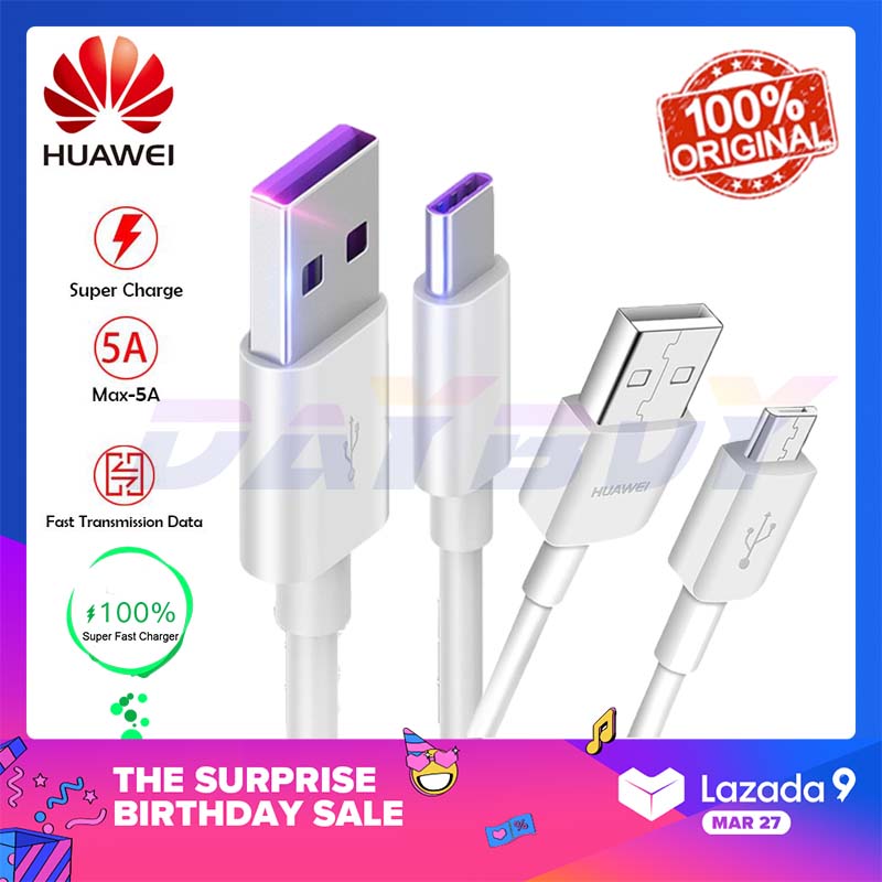 【HUAWEI Original】PVC Fast Charger Data Cable 1M Type C 5A / Micro USB ...