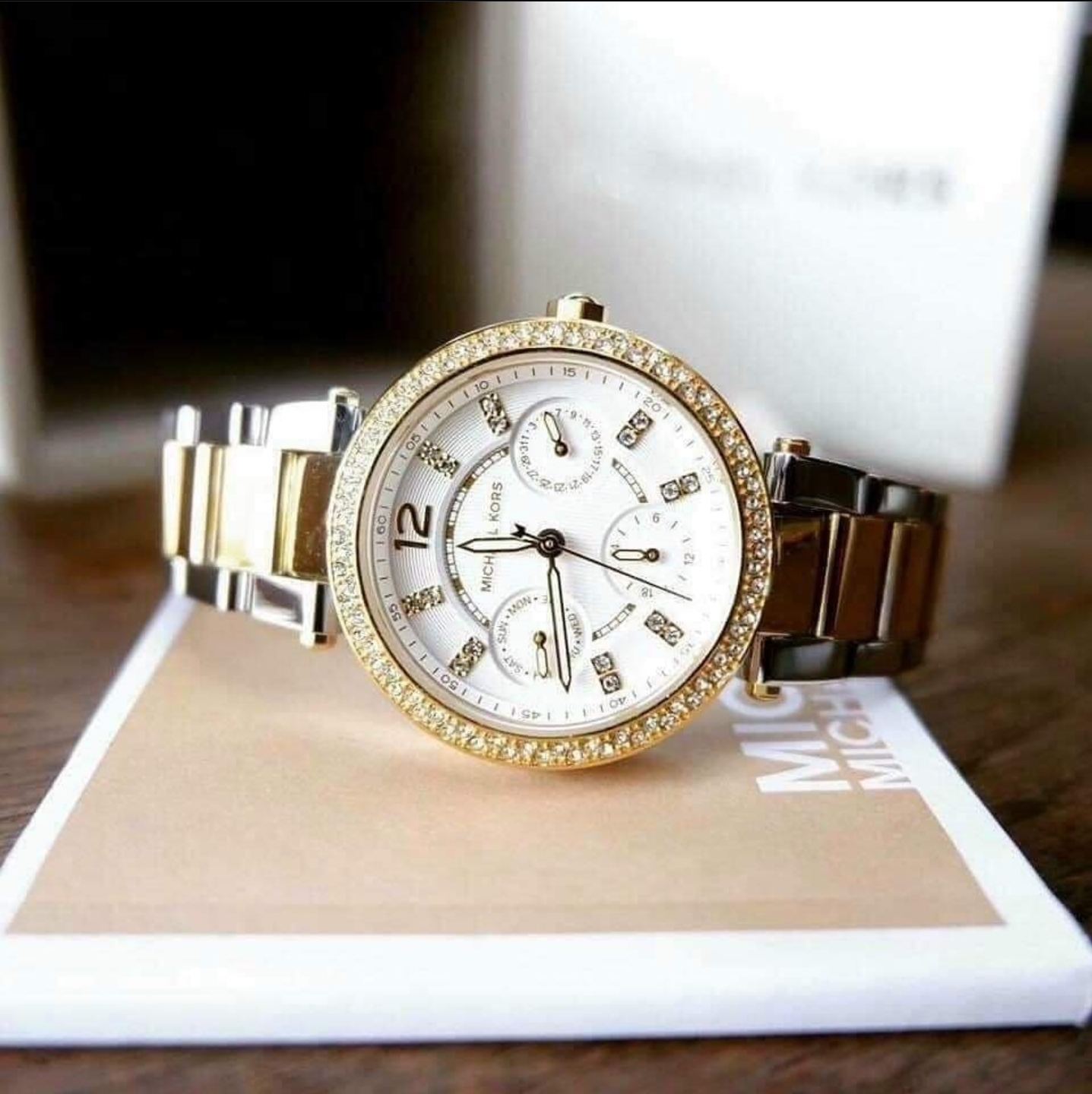 Guaranteed Original Michael Kors Mini Parker White Glitz Dial Steel ...