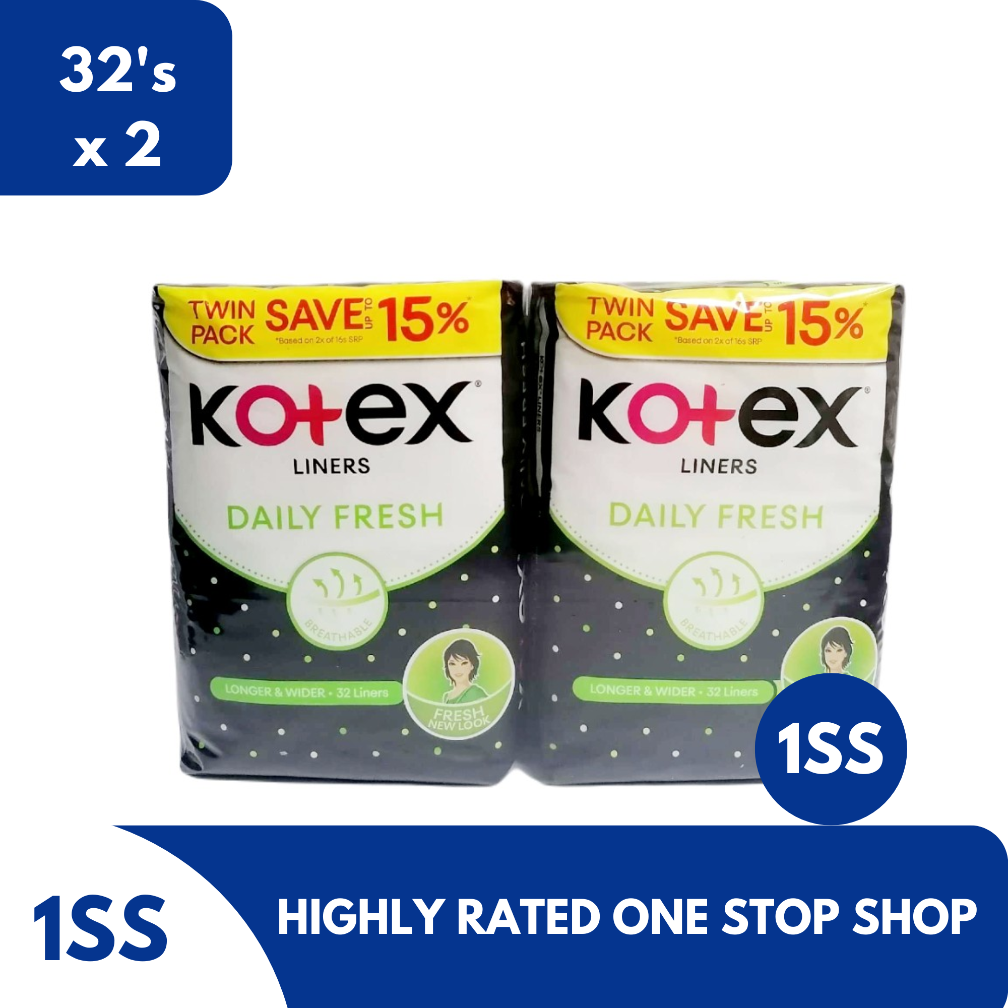 Kotex Longer & Wider Fresh Liners, 32's Liners set of 2 | Lazada PH