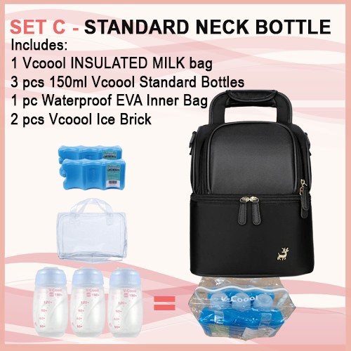 V-Coool Black Breastmilk Thermal Insulated Bag Backpack or Sling Bag Breast milk Pump Bag Set ...