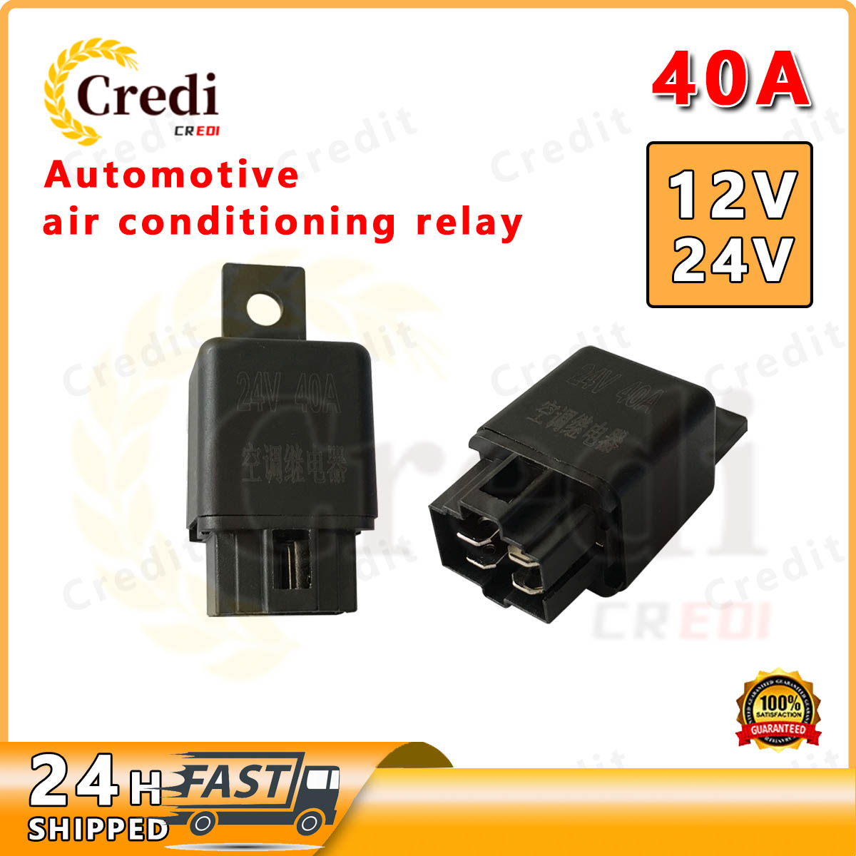 40A 12V 24V Car Aircon Relay Auto 4 Pin Alarm Relay Copper Solenoid ...