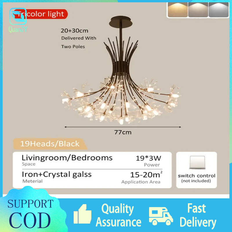 Modern led ceiling light chandelier Ceiling light 3 color LED Crystal Drop Lights Dandelion ...