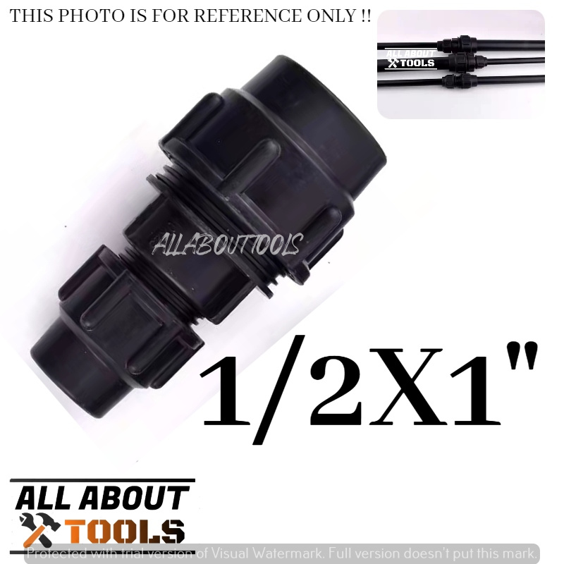 (AAT) 1 PC PE Coupling Reducer PE Black Connector (1/2x1" & 3/4x1") PE Quick Connect Pipeline ...
