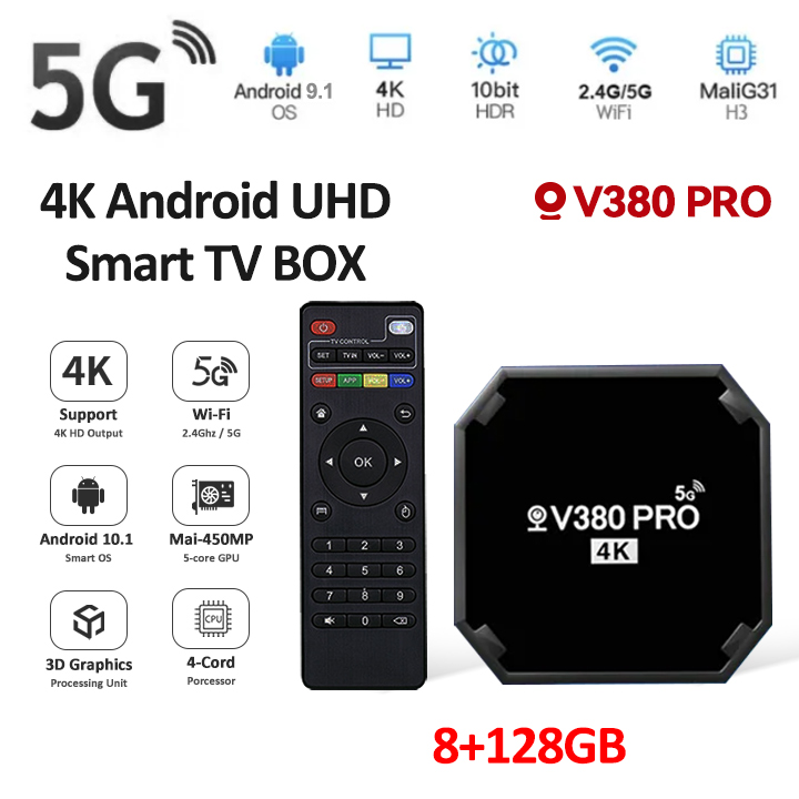 V380 PRO TV BOX Mini Smart TV Box 4K HD 8+128G 2.4Ghz 5G WiFi Connect ...