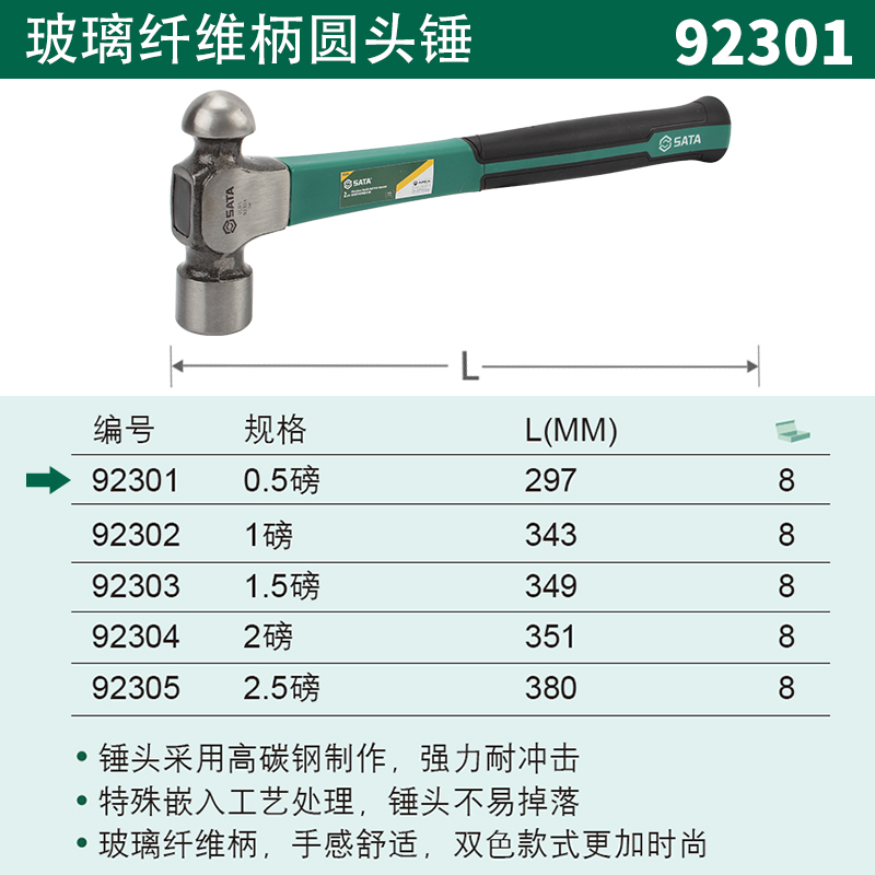 Shida tool wood handle fiber handle round head hammer woodworking ...