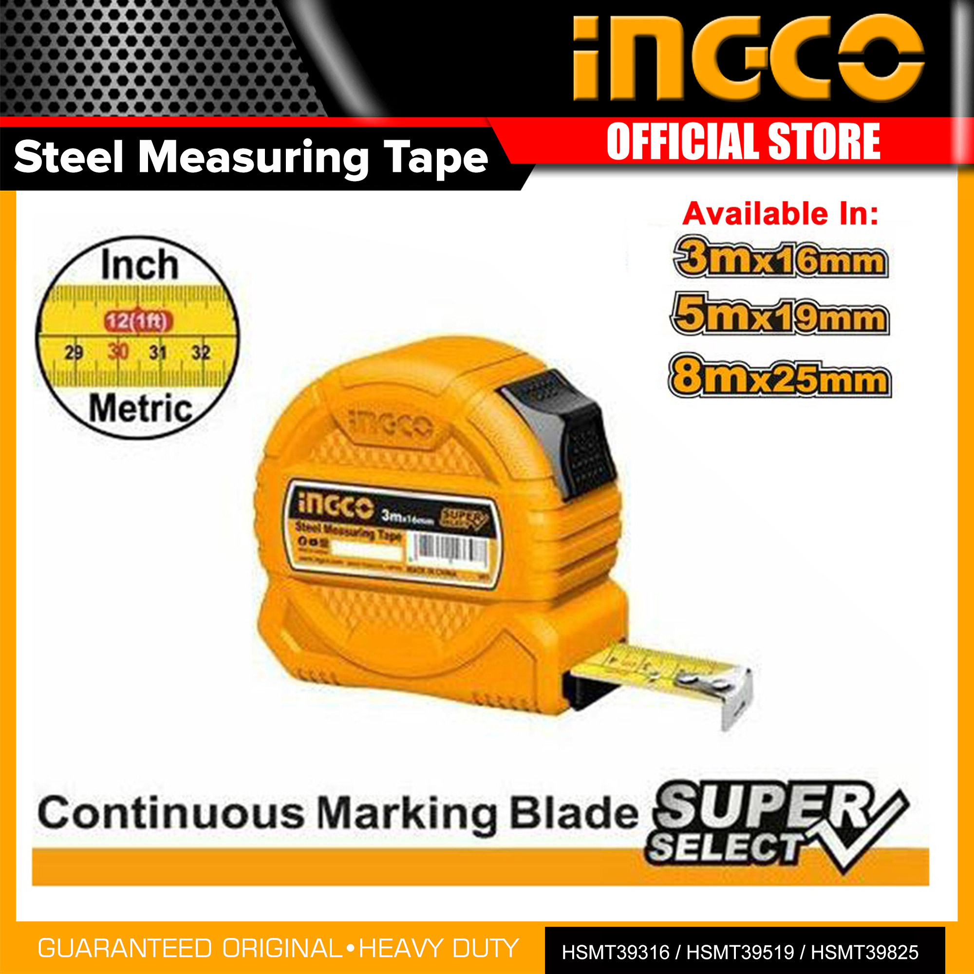 Ingco Steel Measuring Tape Measure With Metric And Inch HSMT39519 ...