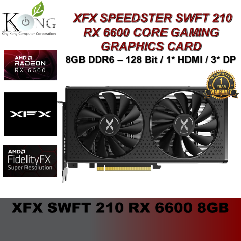 XFX SPEEDSTER SWFT 210 RADEON RX 6600 CORE Gaming 8GB Graphics Card ...