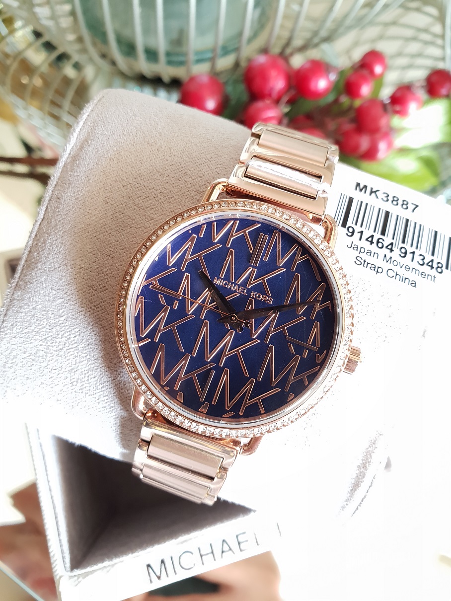 Original Michael Kors Portia MK Logo Detail in Blue Dial 41mm Fixed ...