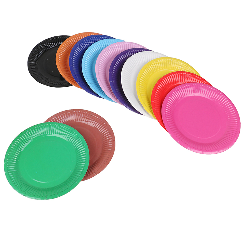 Warm Light QY 10pcs Disposable Paper Plates Solid Color Fruit Cake Tray ...