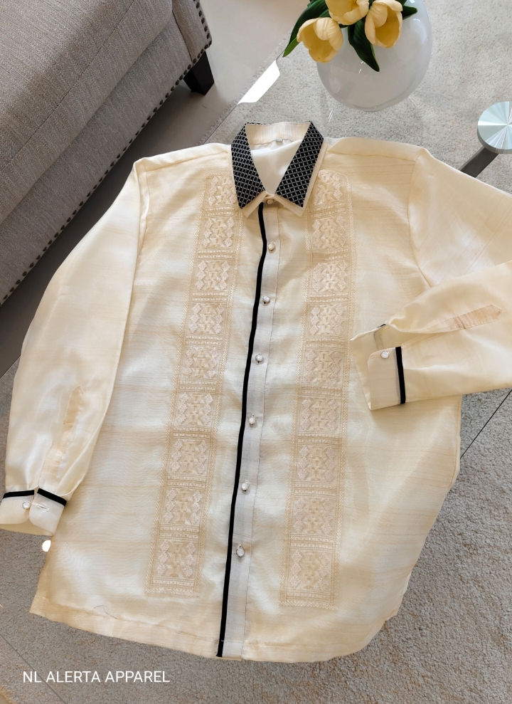 MODERN BARONG TAGALOG FULL BUTTON DOUBLE COLLAR FOR MEN | Lazada PH