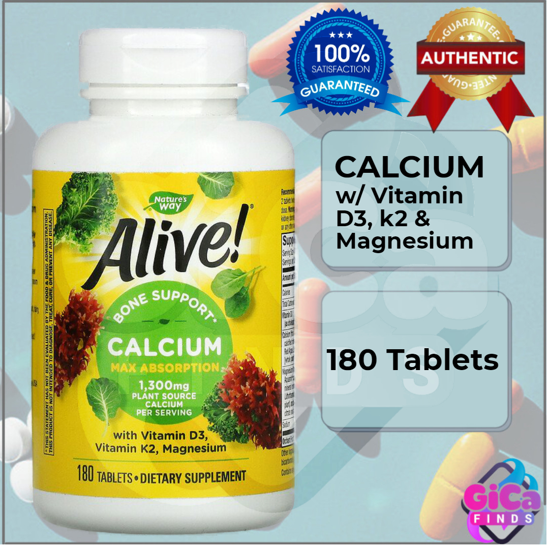 Calcium Supplement Natures Way Alive Calcium 1300 mg 120 Tablets or 180 ...