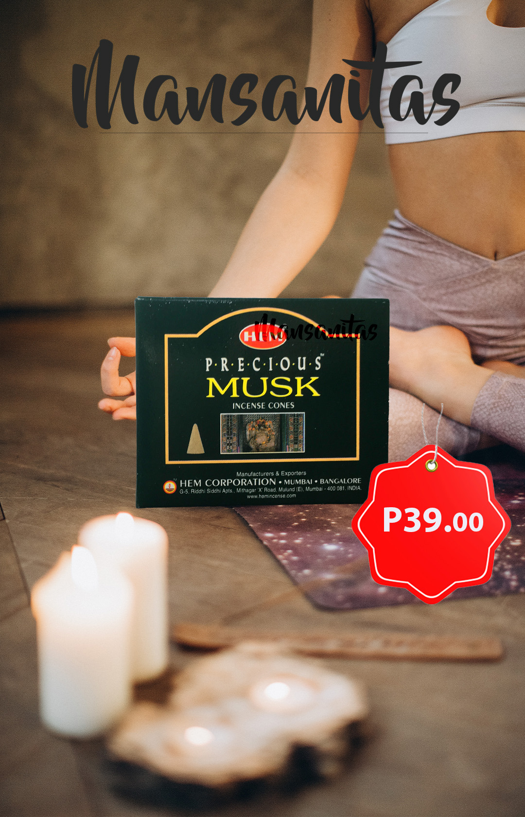 Mansanitas Mansanas Hem Precious Musk Natural Incense Cones-10 Cones In ...