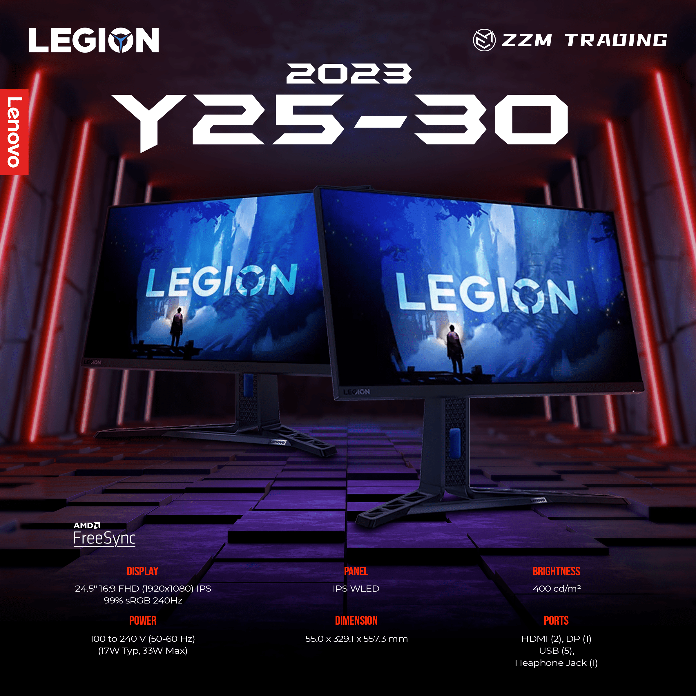 Lenovo Legion Y25-30 (2023) Monitor 24.5" FHD (1920x1080) IPS 240Hz USB ...