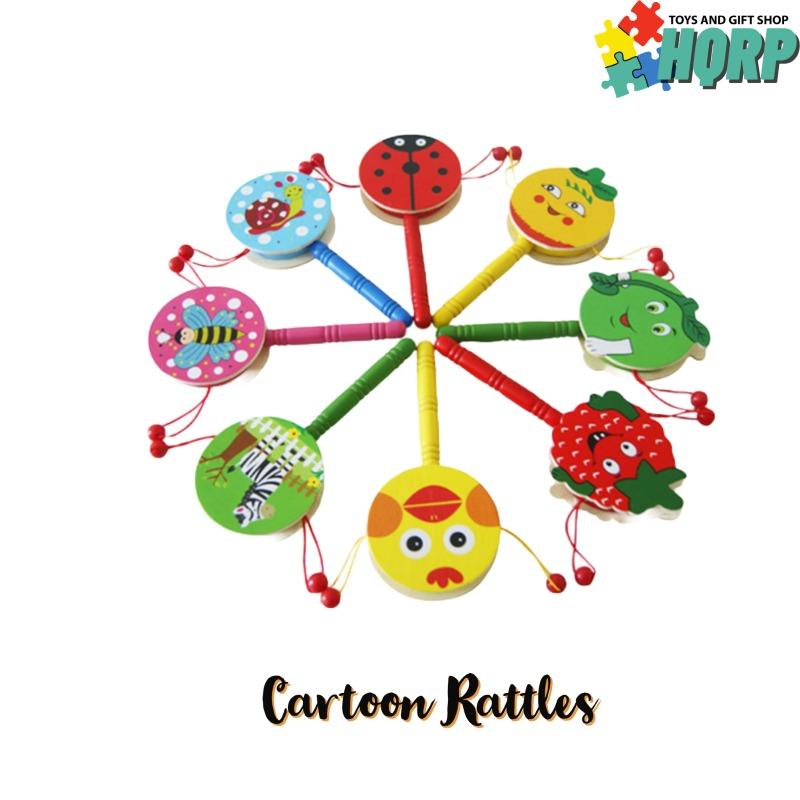Wooden Maraca Bell Baby Toys Children's Wooden Cartoon Smiley Rattle ...