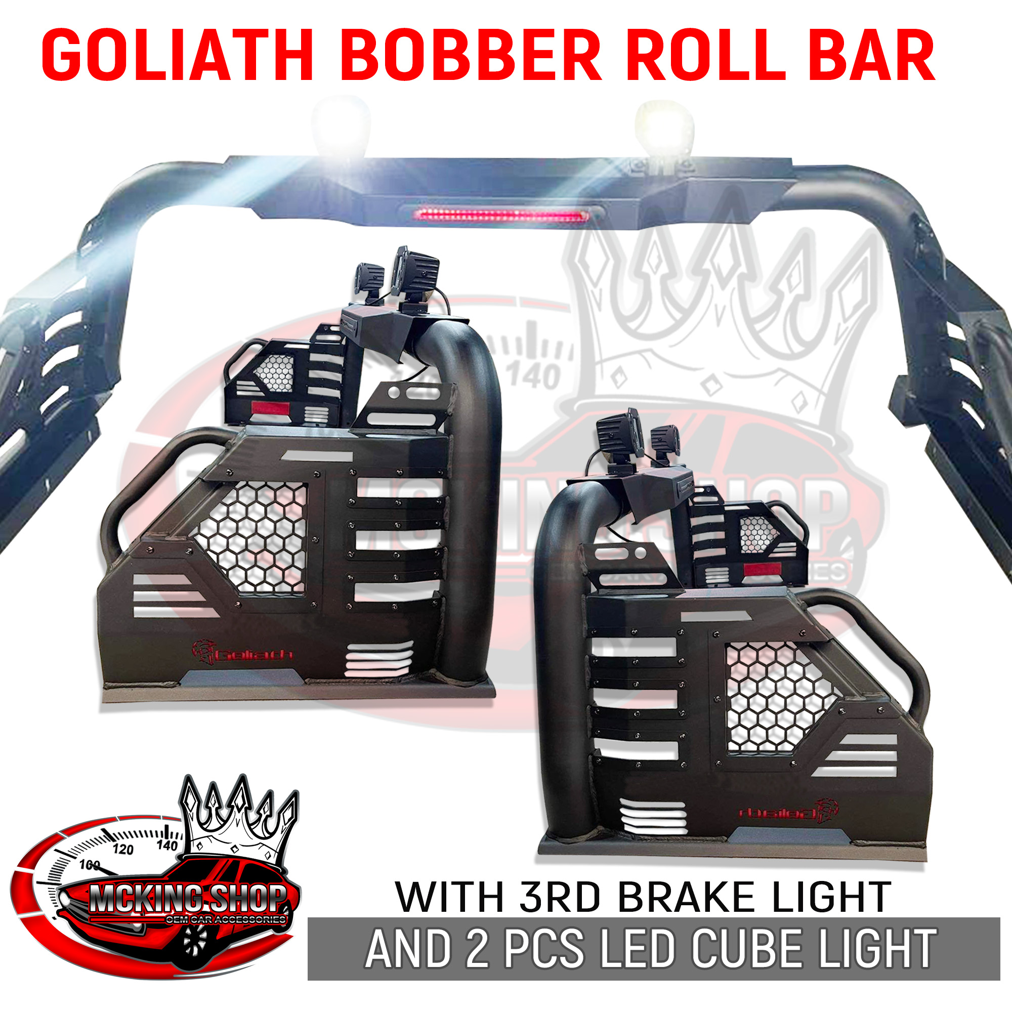 GOLIATH BOBBER Roll Bar with 3rd Brakelight and 2pcs LED CUBE Lights ...