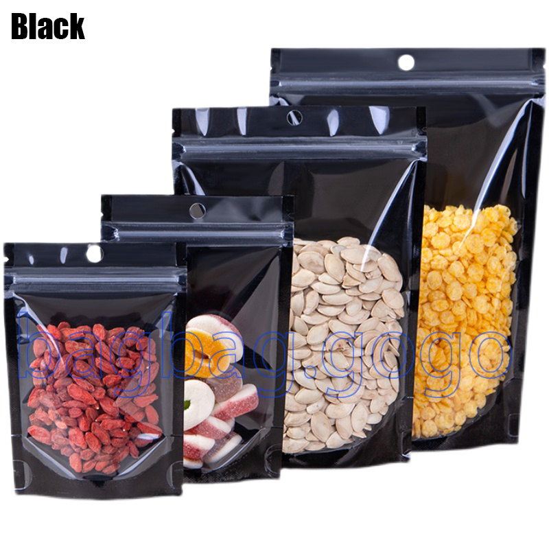 50PCS Food seal pocket/Half Black Aluminum Half Clear Stand Up Pouch ...