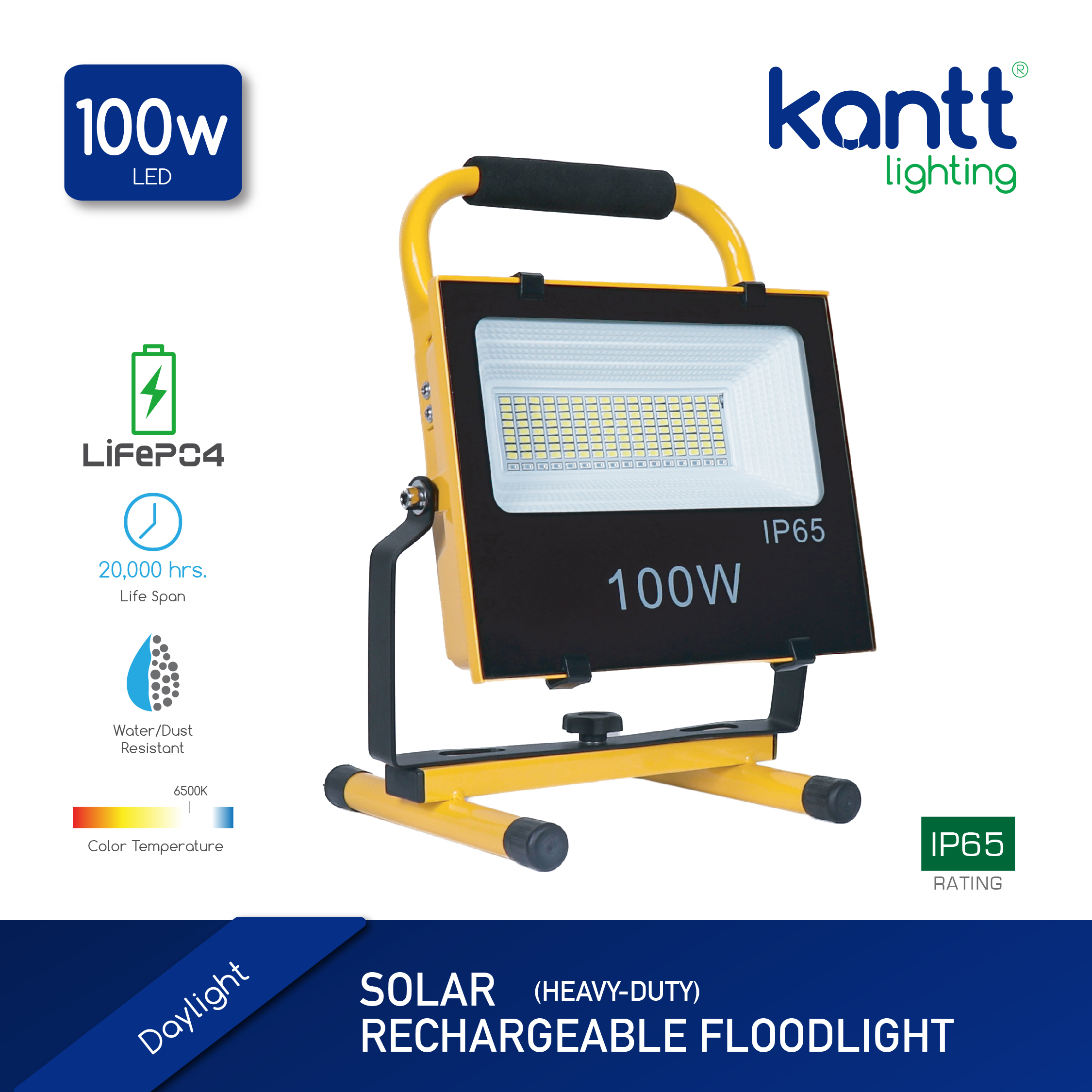 Kantt Lighting Daylight LED Solar Rechargeable Floodlight Heavy-Duty ...