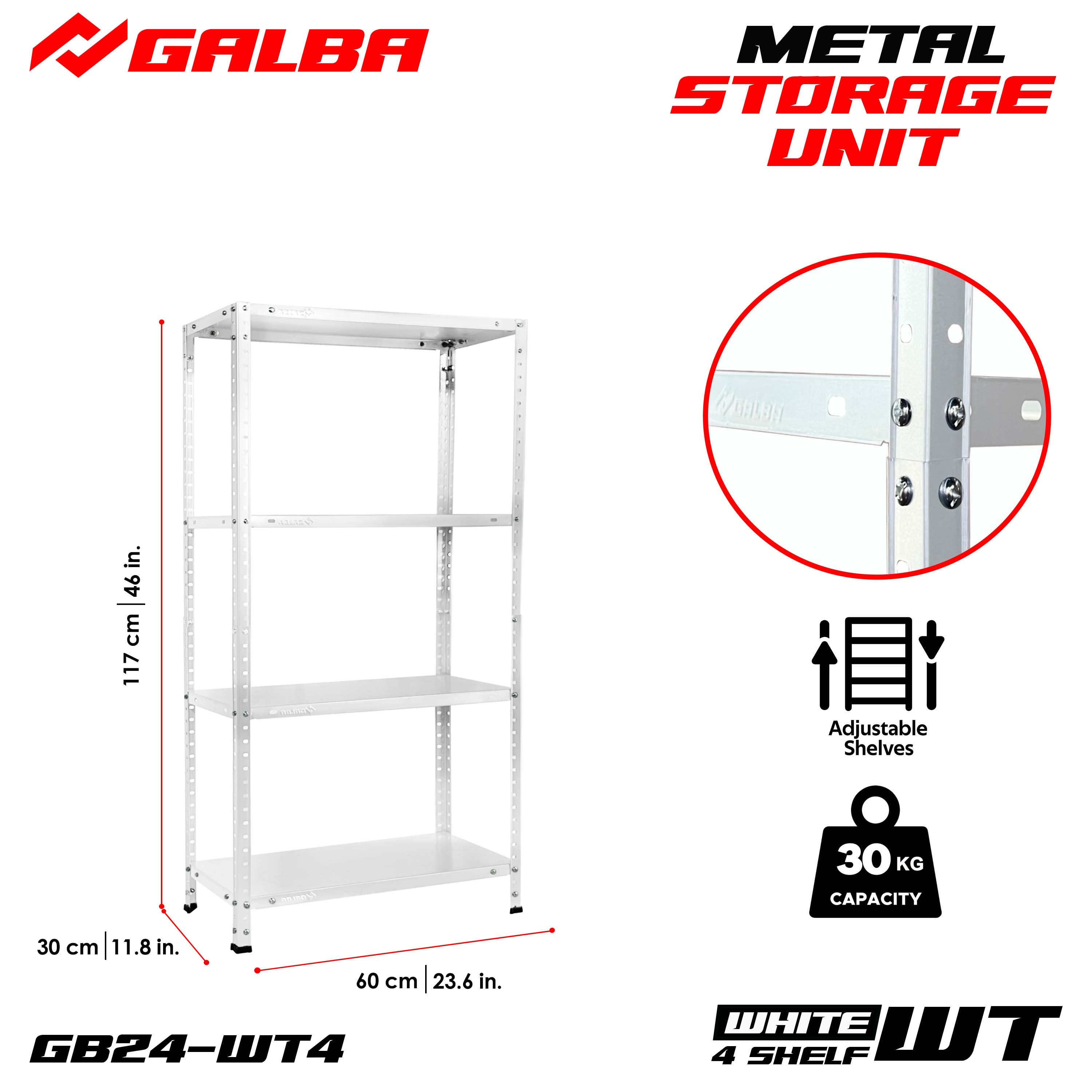 GALBA Galvanized Steel Storage Rack Metal Shelf GB White/Black/Silver ...