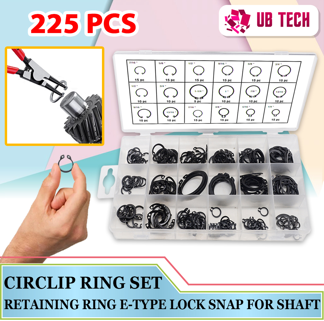 225-Piece Circlip Assortment Kit - External/Internal Retaining Rings ...