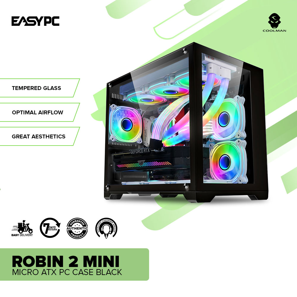 EasyPC | CoolMan Robin 2 Mini Micro ATX PC Case Black and White Desktop ...