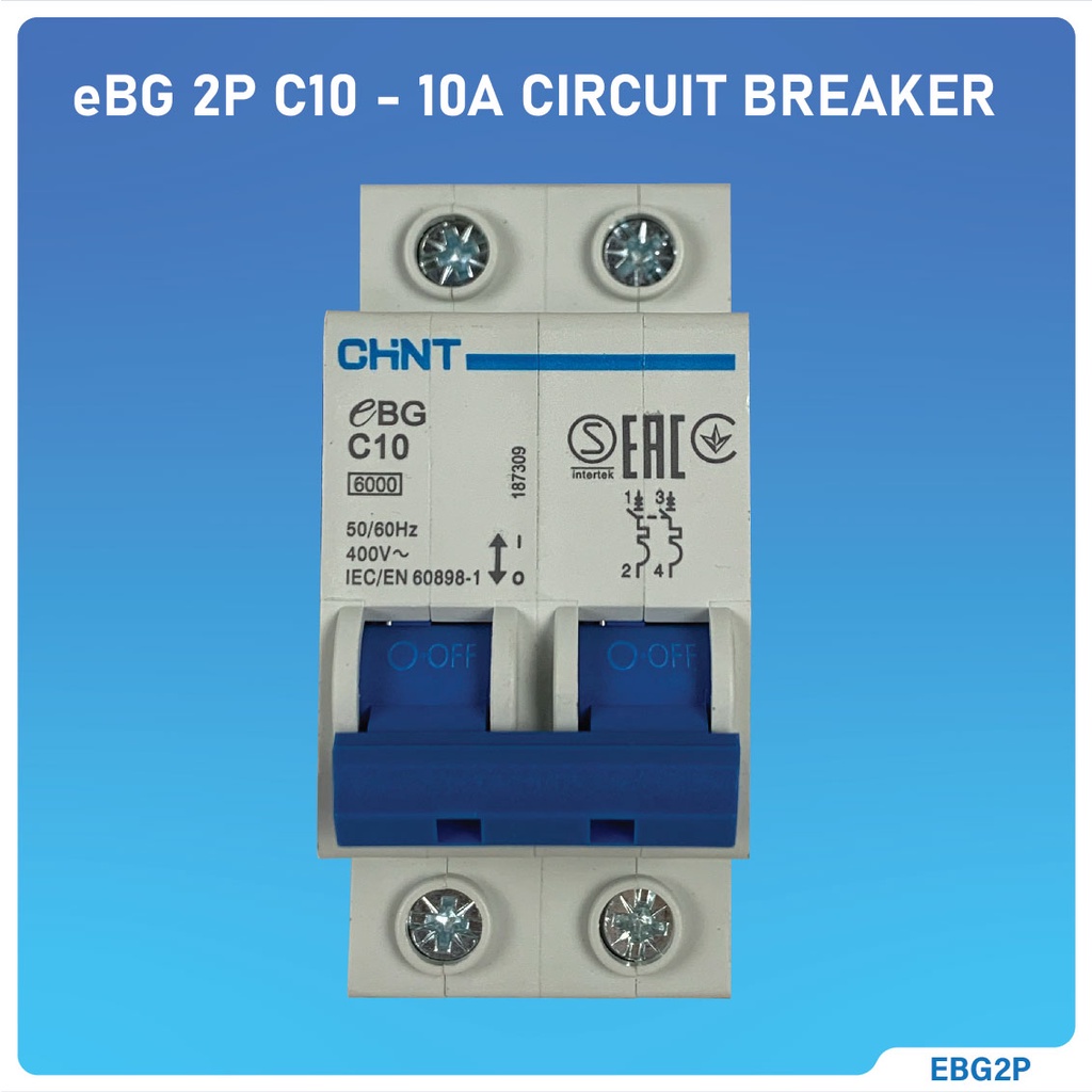 ☚Chint 2 Pole Single Phase Circuit Breaker eBG 2P C-Series eBG-2P-C ...