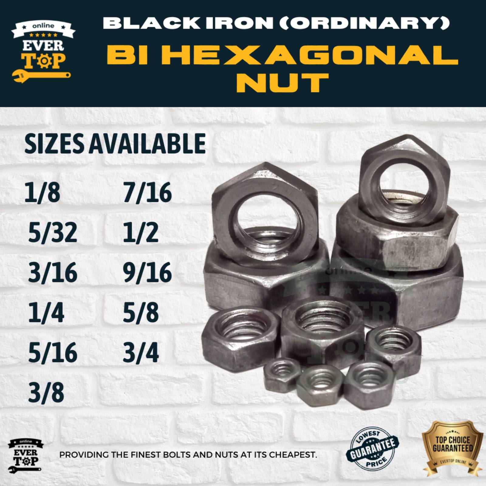 BI HEX NUT ORDINARY BLACK IRON HEXAGONAL NUTS ORD. SOLD PER 100/50/20 ...
