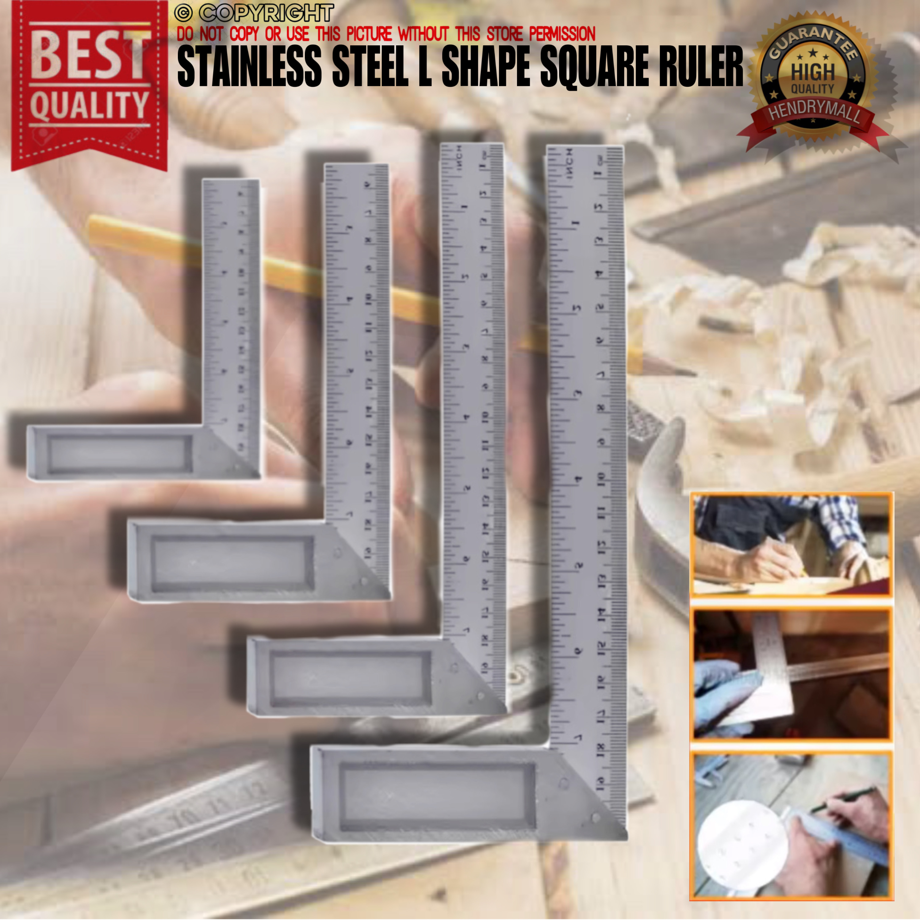 STAINLESS STEEL L-SHAPE SQUARE ANGLE RULER STAINLESS ISKWALA #6 #8 #10 ...