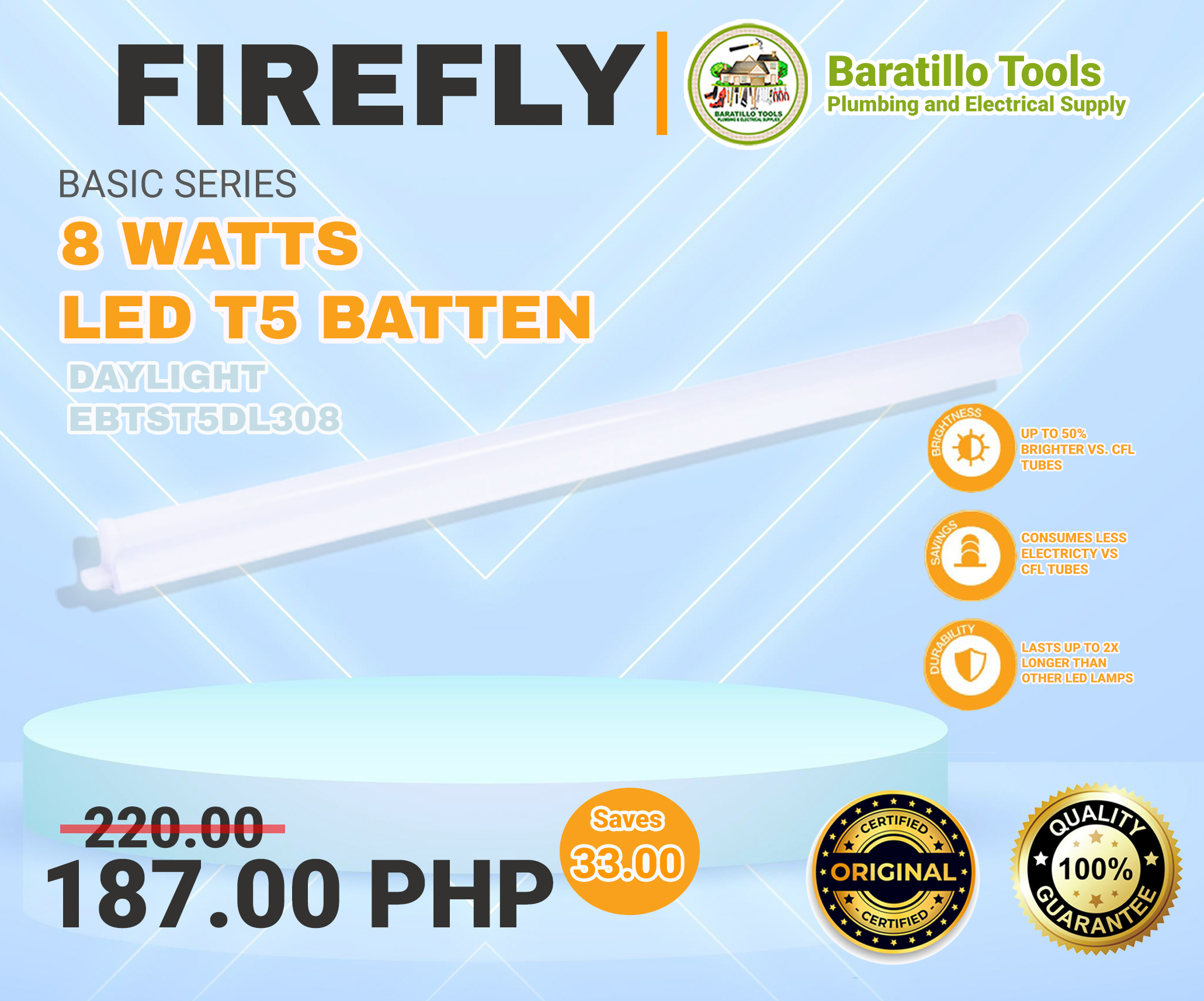 FIREFLY LED T5 Batten Daylight EBTST5DL308 | Lazada PH