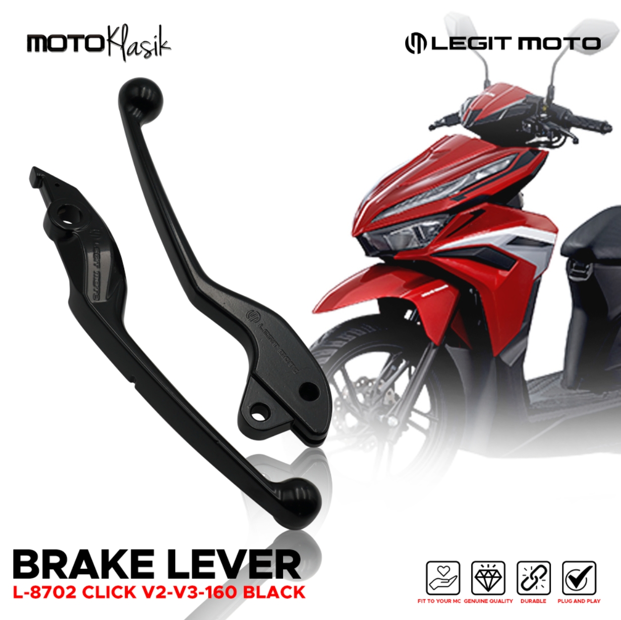 LEGITMOTO GENUINE HONDA CLICK V2, V3, 160 ALLOY HANDLE BRAKE LEVER SET ...