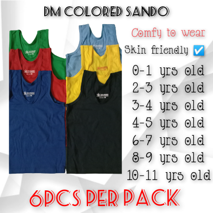 1SS'COLORED SANDO FOR KIDS DM ( 6PCS PER PACK ) | Lazada PH