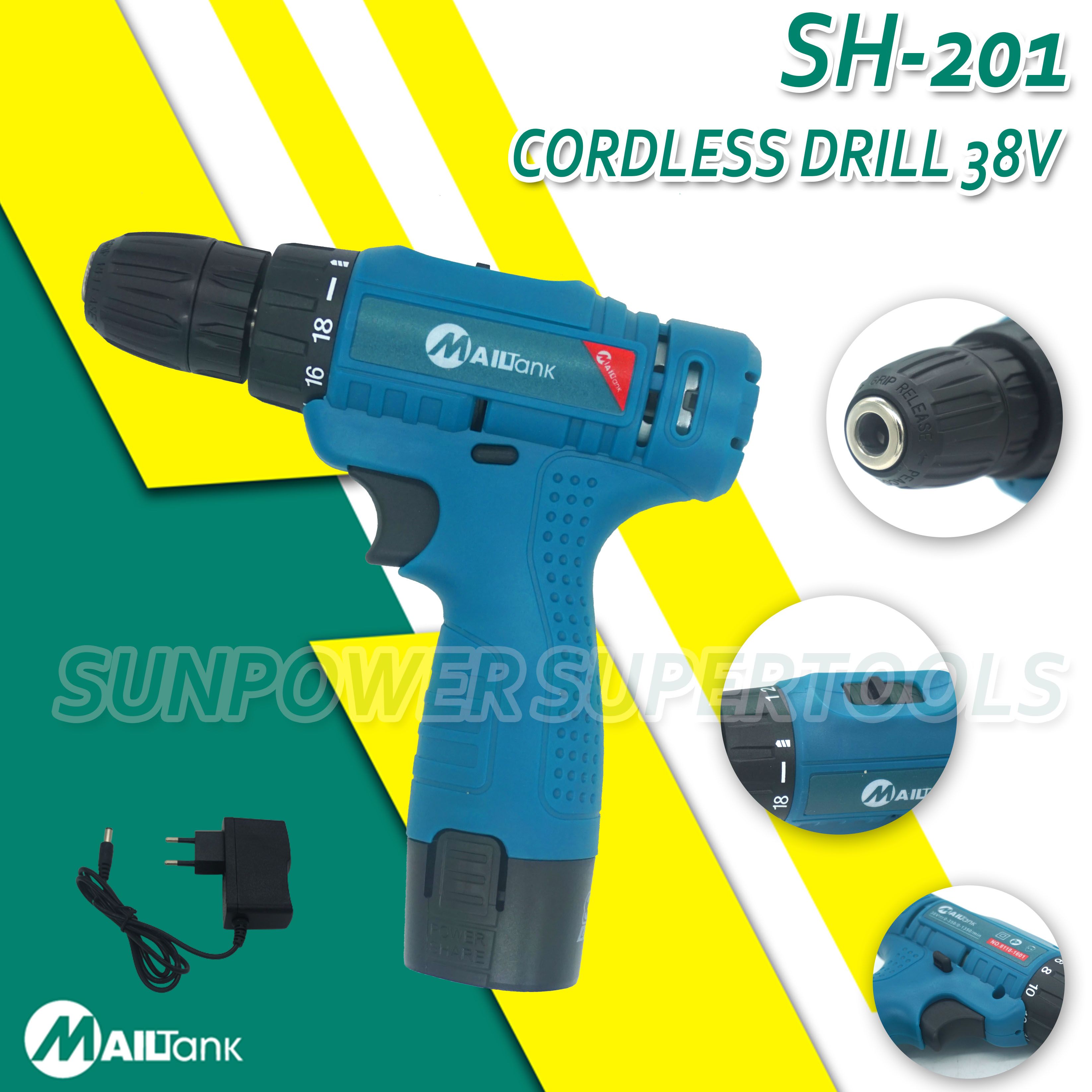 MAILTANK (SH-201) Cordless Drill 38V Power Double Speed with LED Power ...