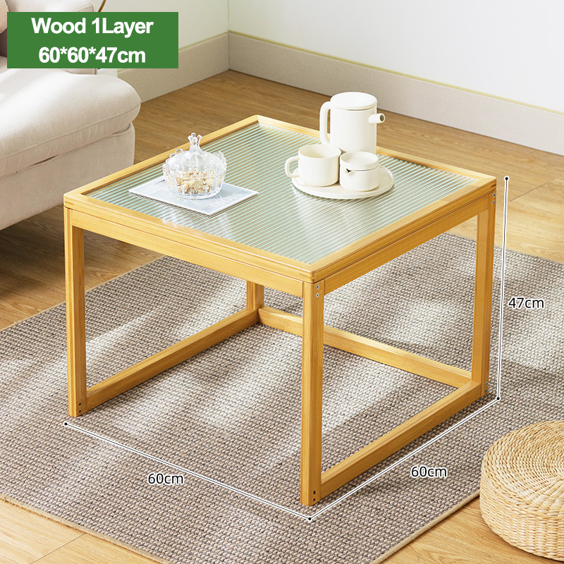 Bamboo Center Table 1/2Layers Combinable Glass Detachable Desktop ...